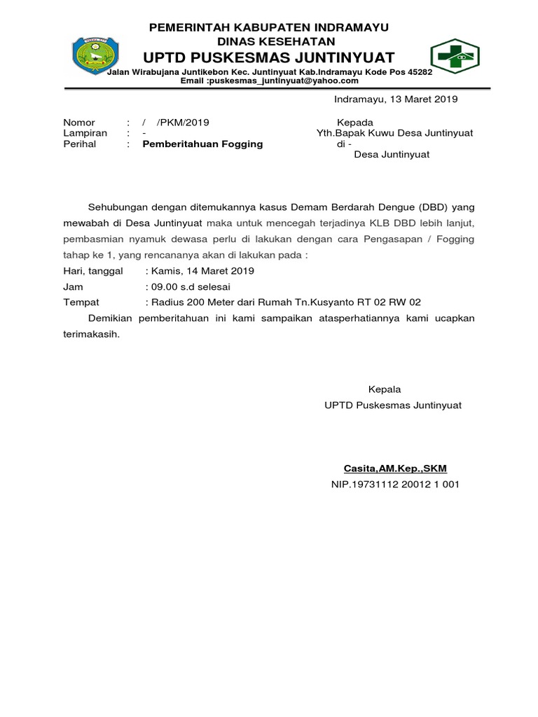 Surat Pemberitahuan Fogging Tahap 1 | PDF