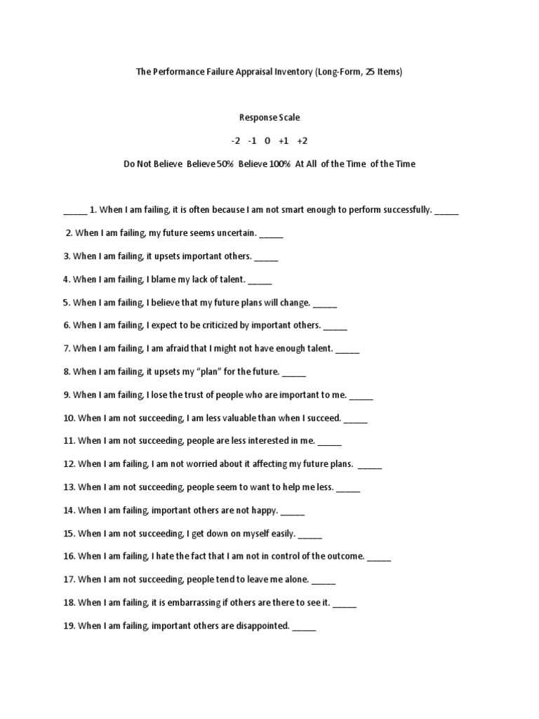 The Performance Failure Appraisal Inventory | PDF