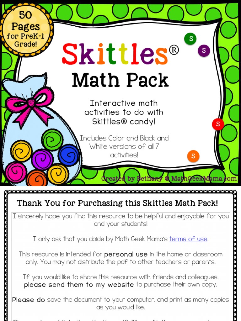 Skittles Math Hands On Lessons and Games | PDF | Yellow | Green