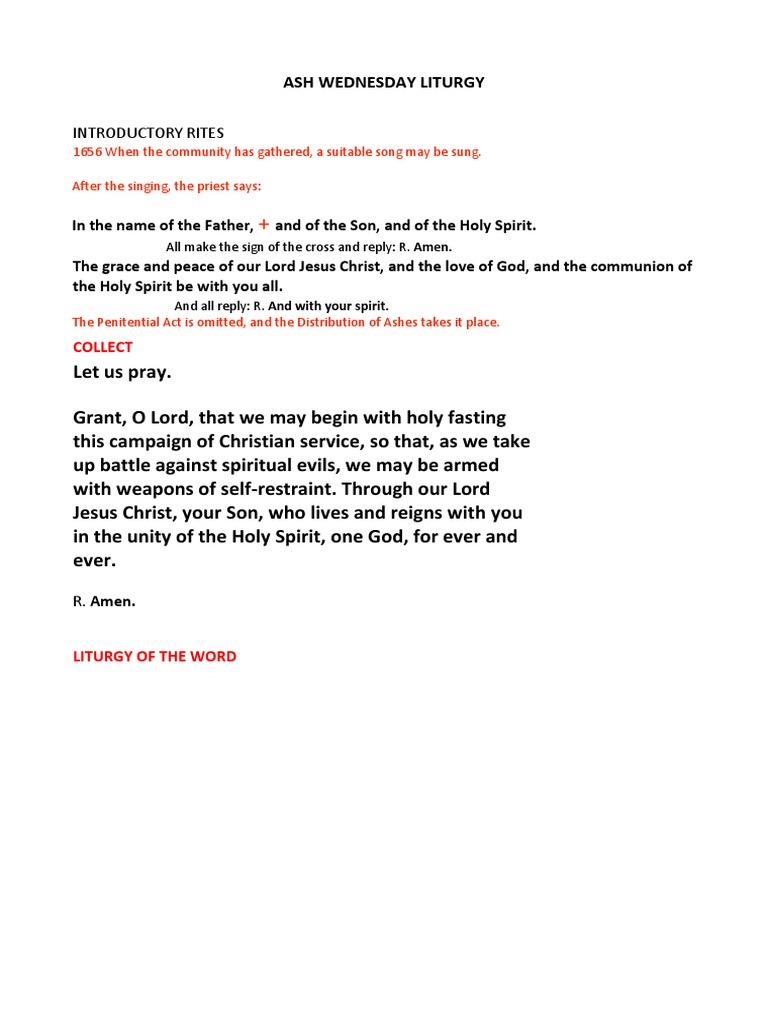 Ash Wednesday Liturgy: Introductory Rites | PDF | Eucharist | Penance