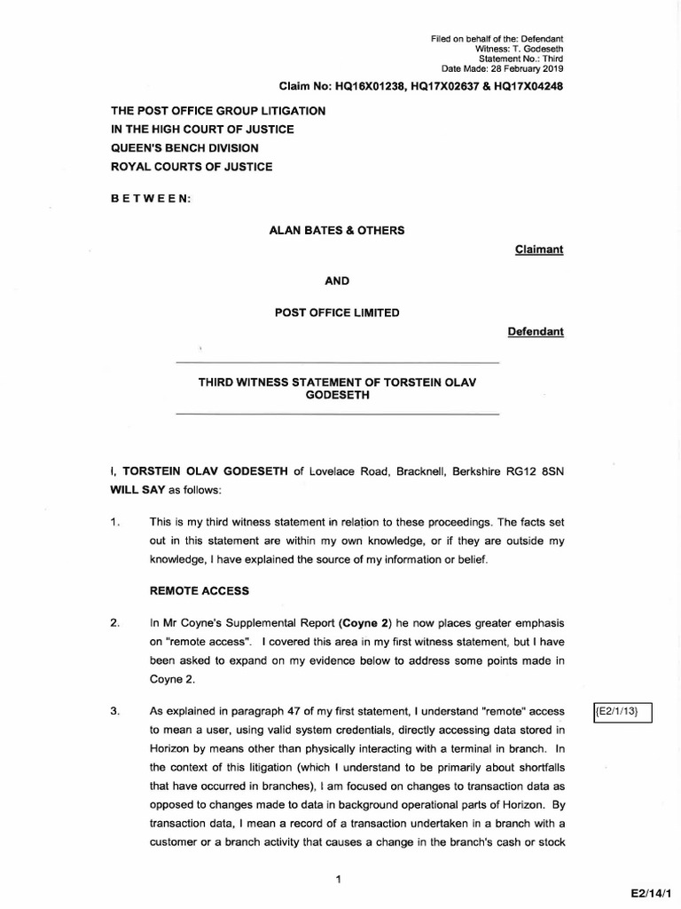 Horizon Trial: Torstein Godeseth 3rd Witness Statement | PDF | Database ...