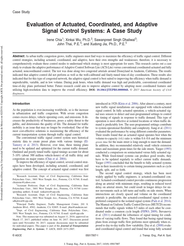 Evaluation Of Actuated Coordinated And Adaptive Signal Control Systems Pdf Pdf Traffic