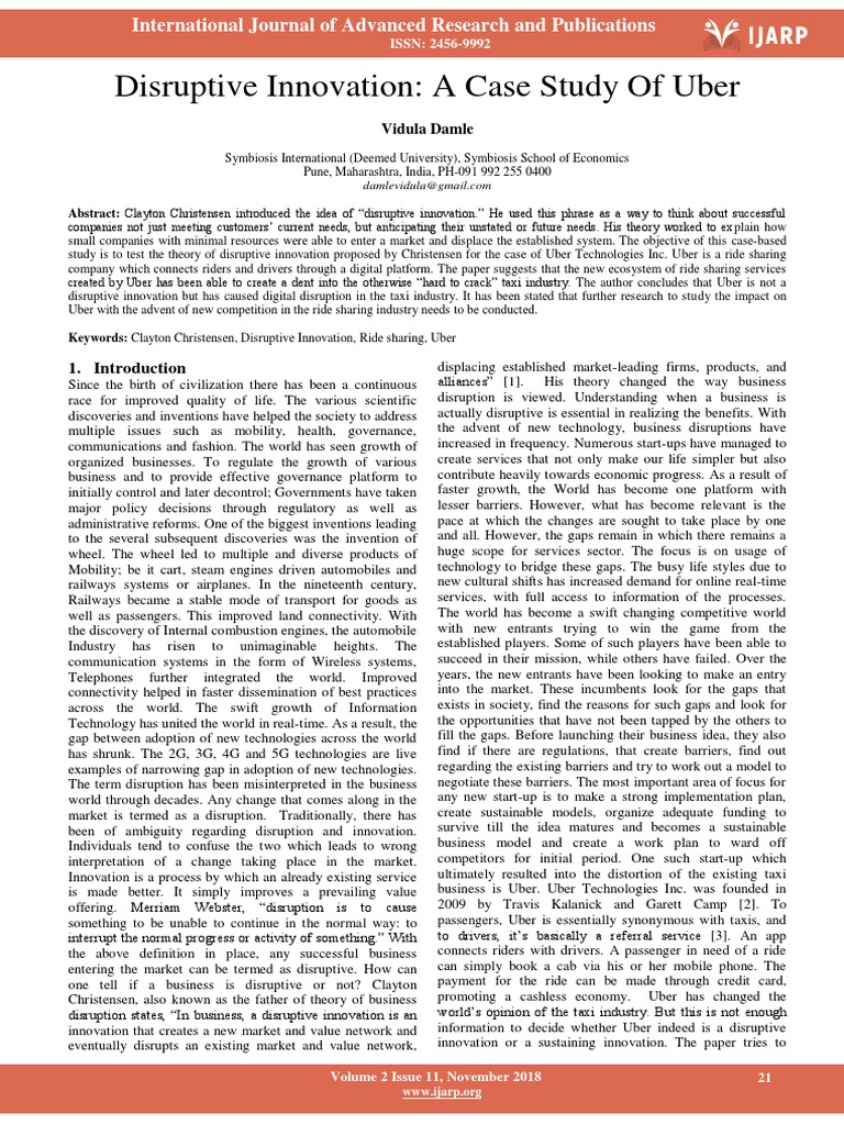 Disruptive Innovation A Case Study of Uber | Download Free PDF ...