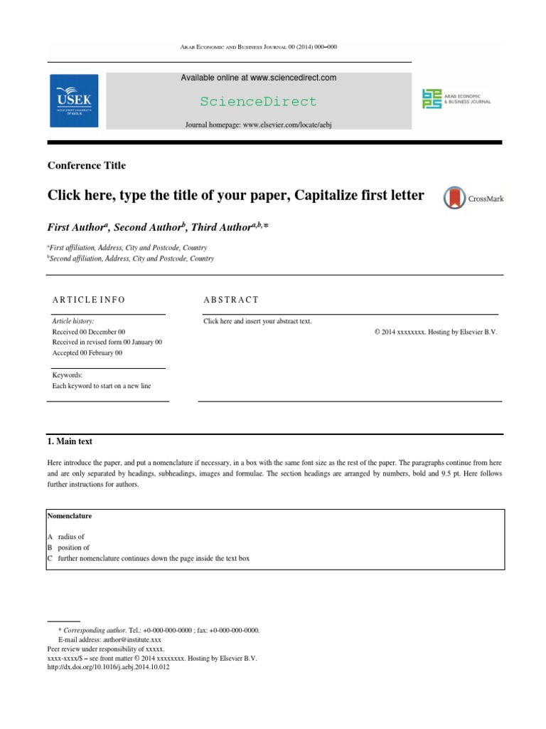 Sciencedirect: Click Here, Type The Title of Your Paper, Capitalize ...