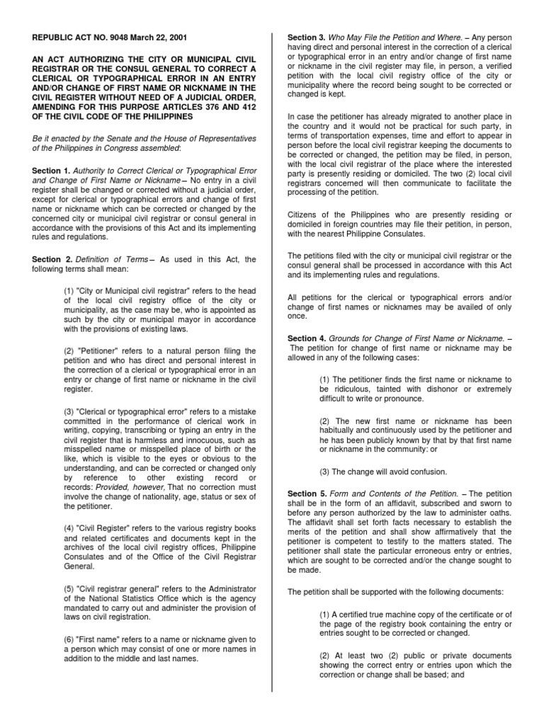 Ra 9048 | PDF | Constitutional Law | Social Institutions