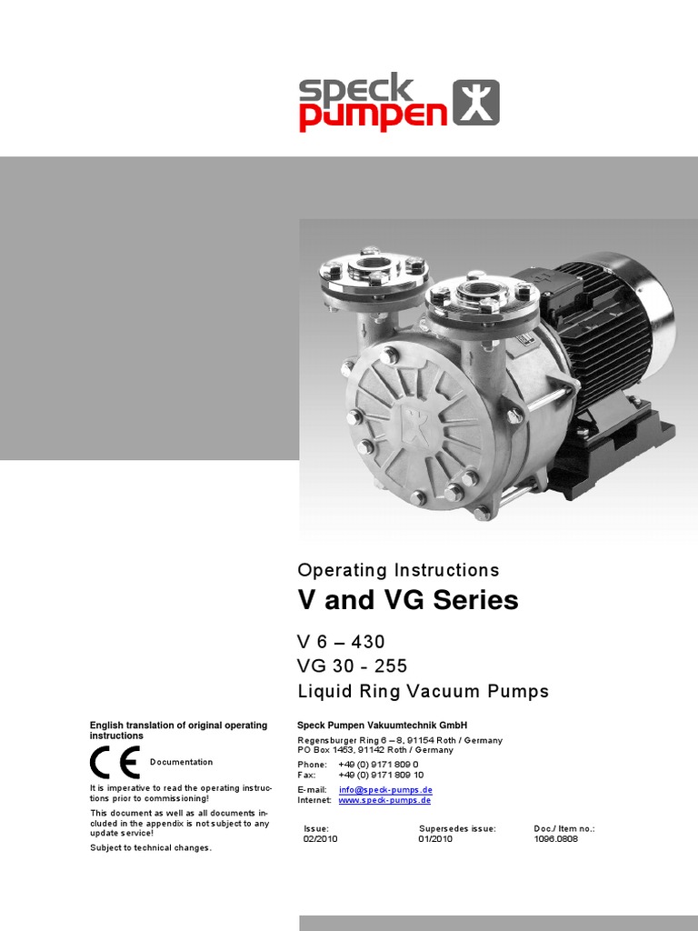 V and VG Series: Operating Instructions | PDF | Pump | Safety
