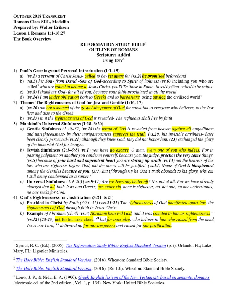 Romans Class Transcript and Outline | PDF | Justification (Theology ...