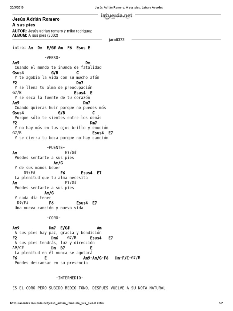 Jesús Adrián Romero, A Sus Pies - Letra y Acordes | PDF | Música grabada