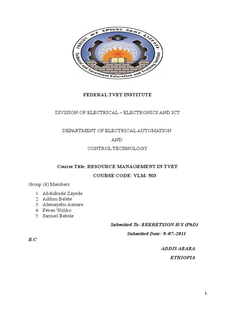 Federal Tvet Institute: Division of Electrical - Electronics and Ict ...