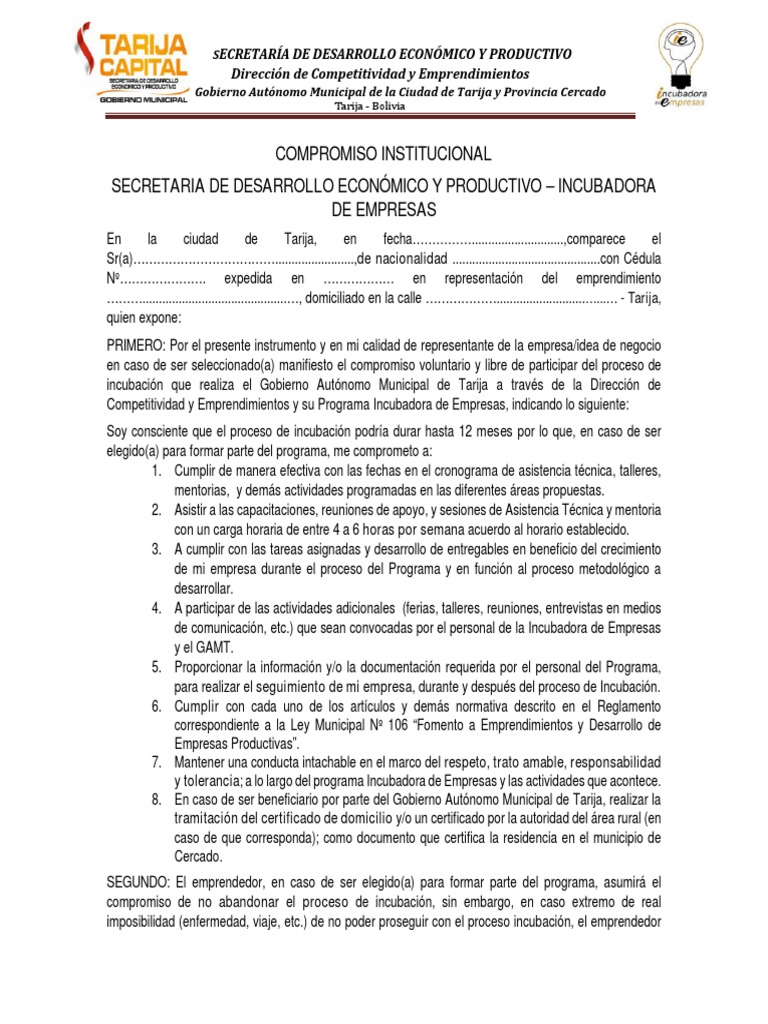 Compromiso Institucional | PDF | Incubadora de empresas | Gobierno