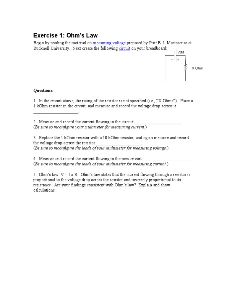 Exercise 1: Ohm's Law: Questions | PDF