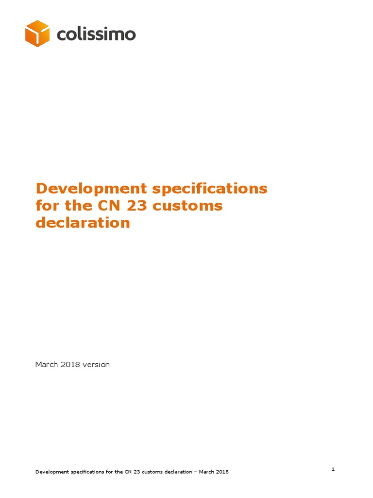 Development Specifications For The CN 23 Customs Declaration | PDF ...