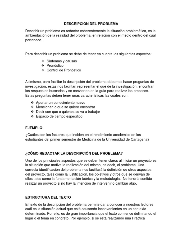 Descripcion Del Problema | Descargar gratis PDF | Conocimiento | Teoría