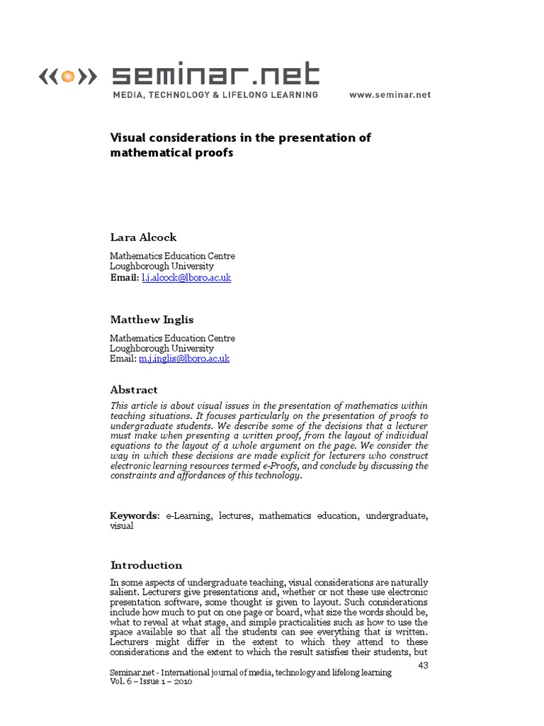 Visual Considerations in The Presentation of Mathematical Proofs | PDF ...