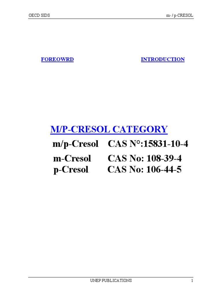 OECD SIDS Report on m/p-Cresol | PDF | Biodegradation | Toxicity