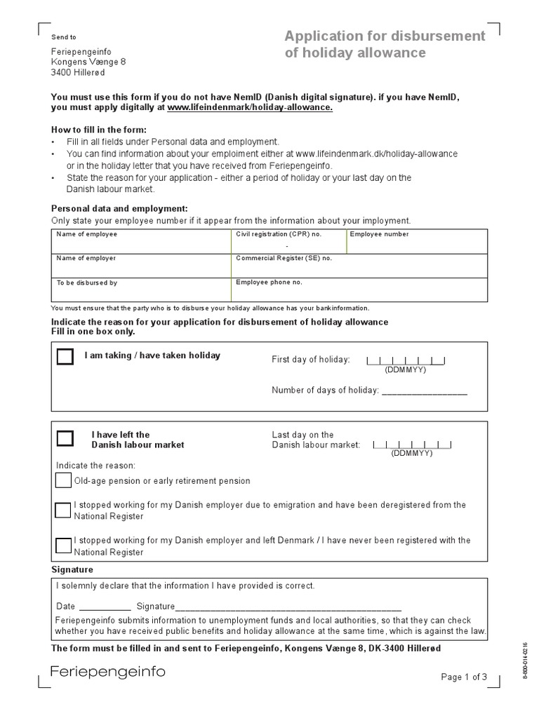Application For Disbursement of Holiday Allowance: (Ddmmyy) | PDF ...