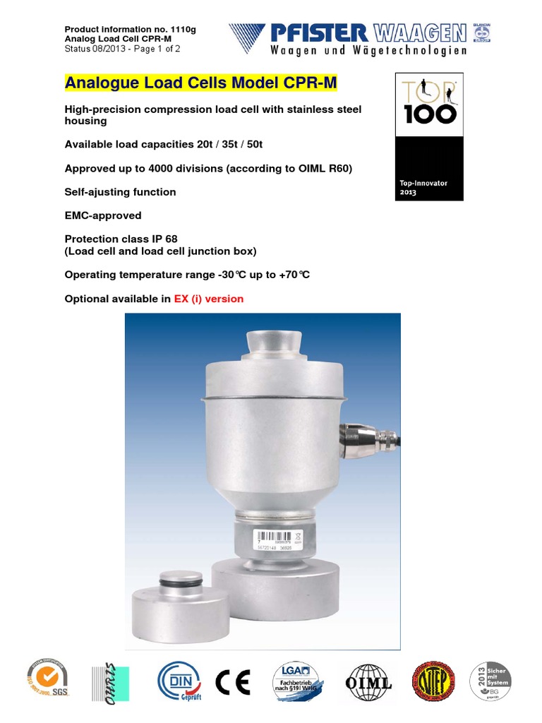 Product Information 1110g Load Cells CPR-M | PDF | Electrical ...