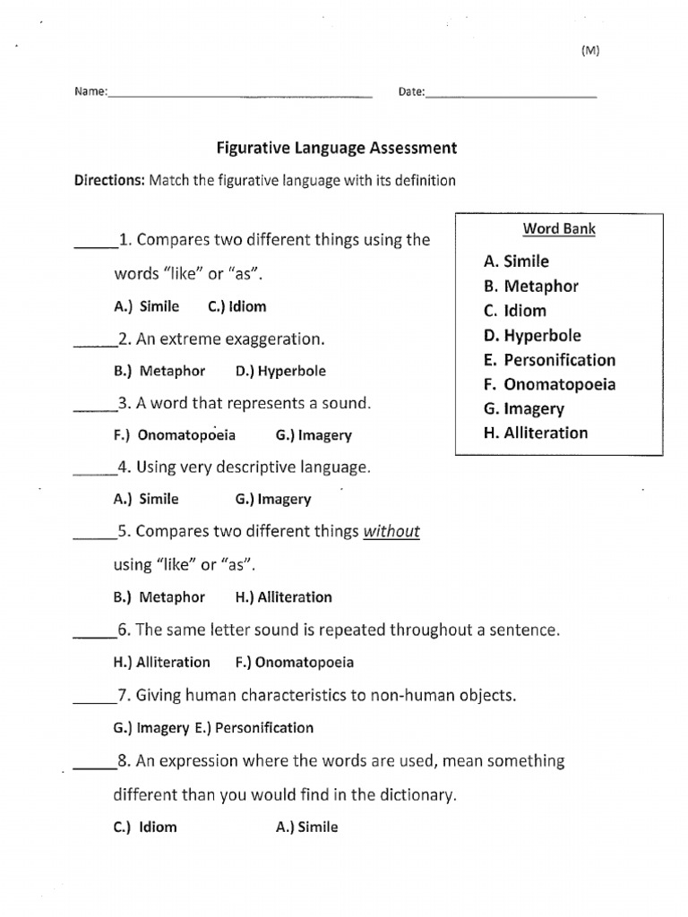 Figurative Language Assessment Modified | PDF