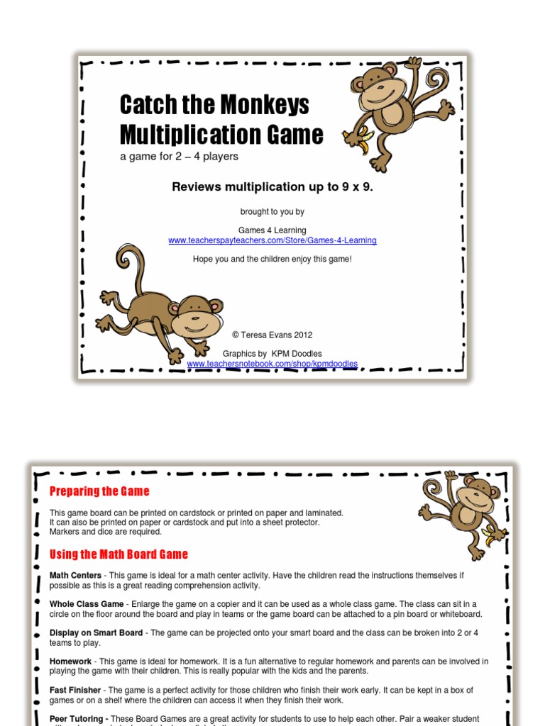 Grade 4 Math Multiplication Game Catch The Monkeys | PDF | Pedagogy ...