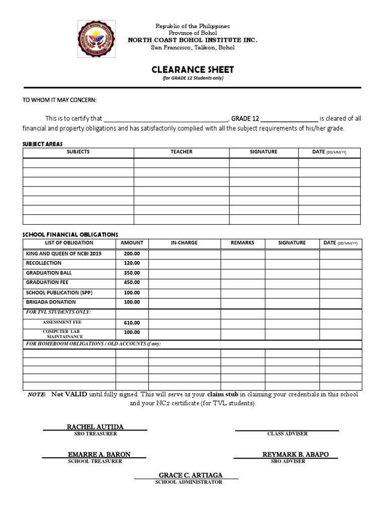 New Clearance Form | PDF