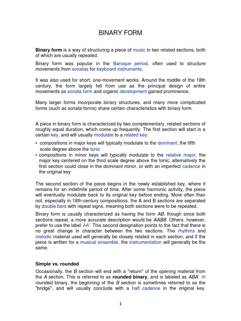Binary Form: Binary Form Is A Way of Structuring A Piece of | PDF ...