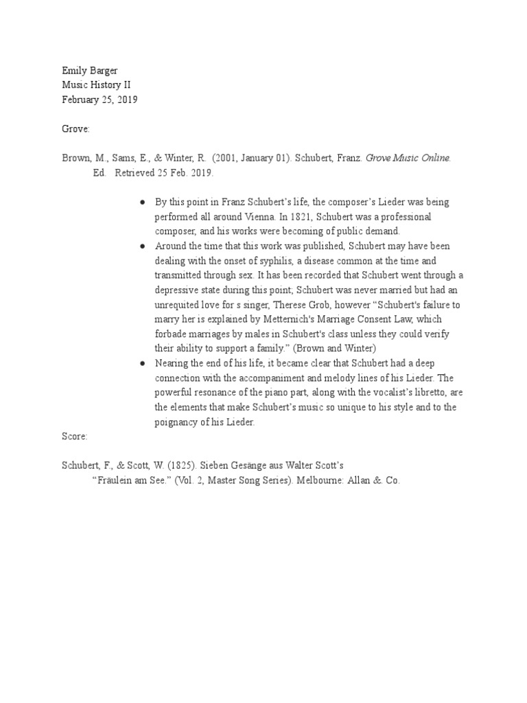 Emily Barger Music History II February 25, 2019 Grove | PDF | Franz ...