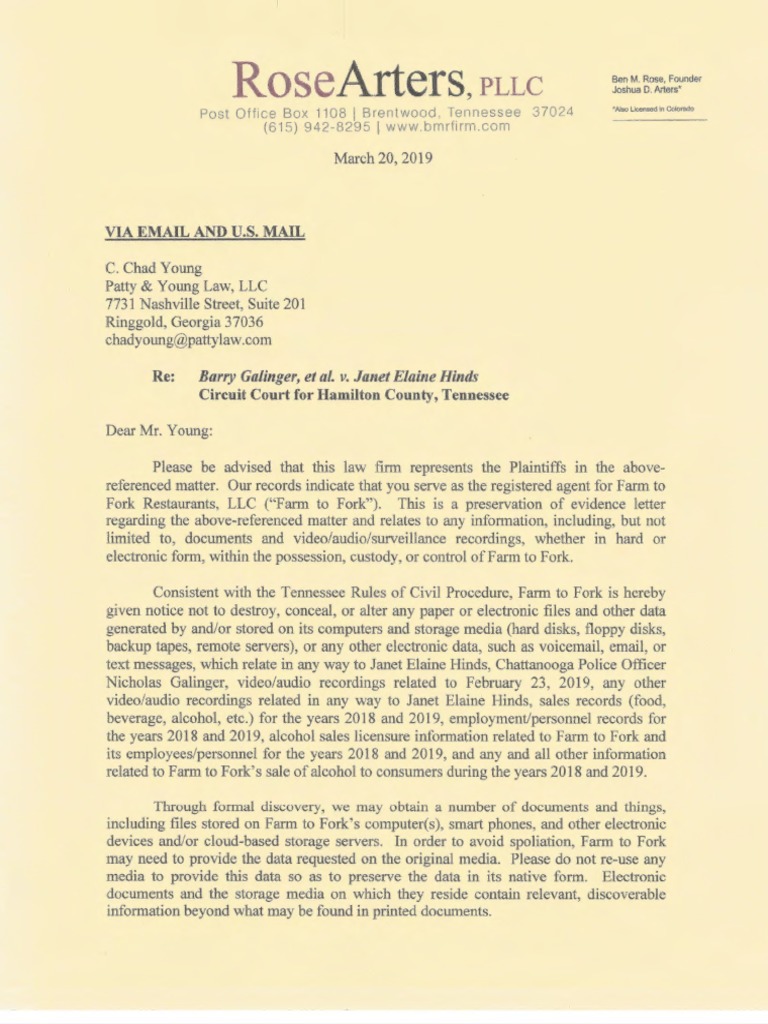 Galinger v. Hinds Preservation of Evidence Letter | Backup | Computer File