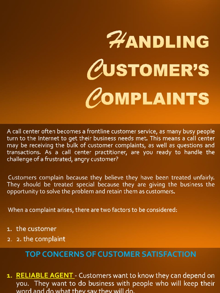 Handling Customers Complaints Presentation | PDF | Behavioural Sciences ...
