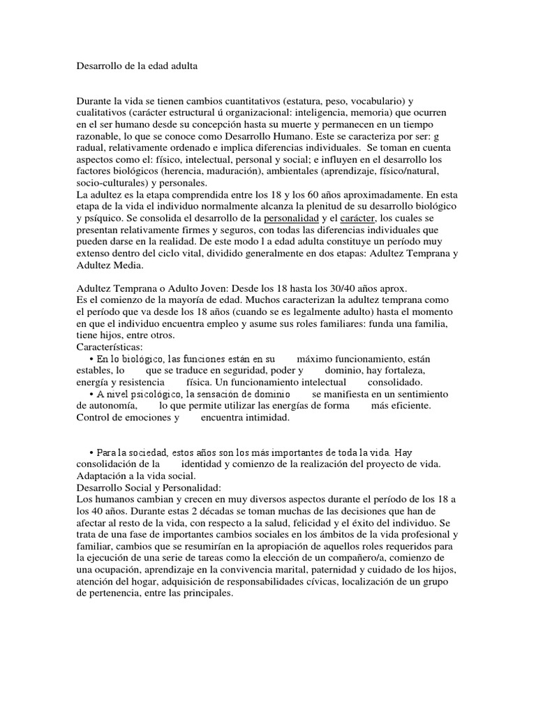 Desarrollo de La Edad Adulta | PDF | Adultos | Vejez