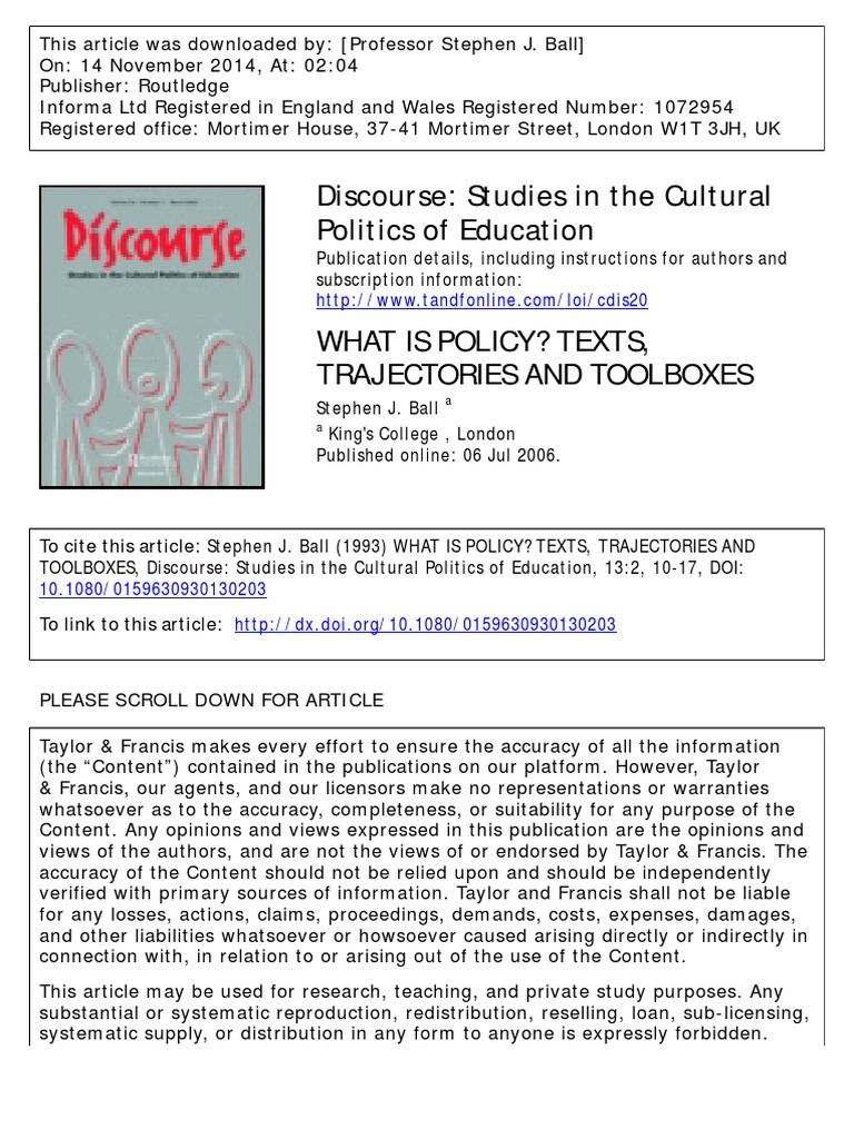 Discourse: Studies in The Cultural Politics of Education | PDF ...