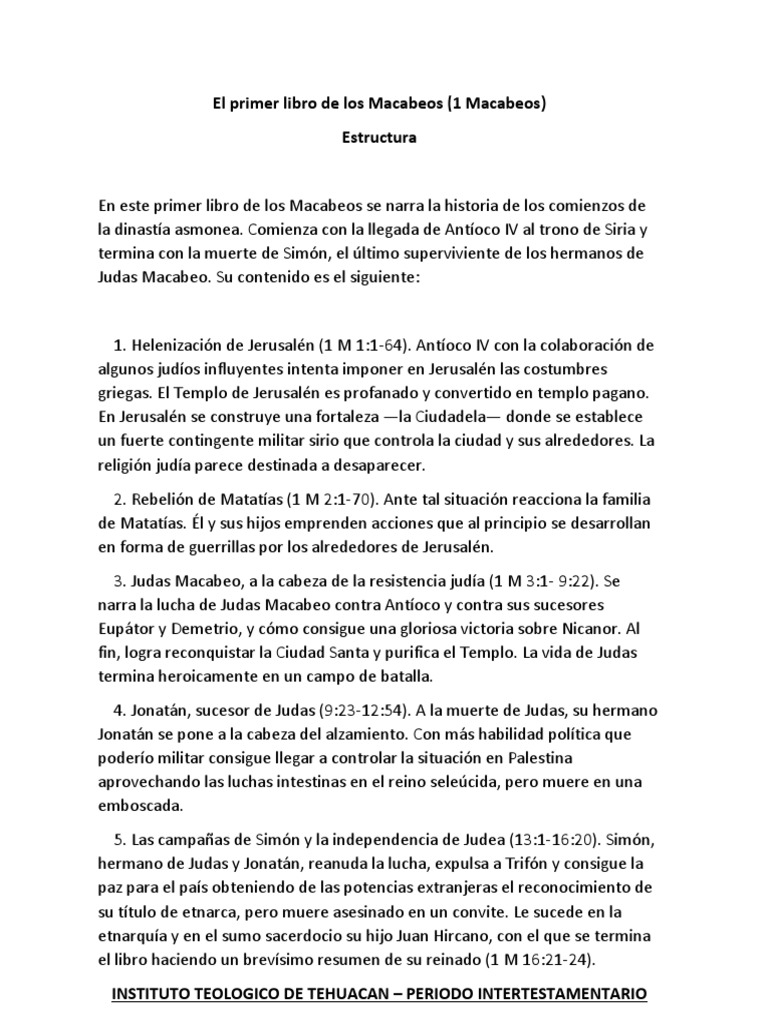 El primer libro de los Macabeos (1 Macabeos) Estructura
