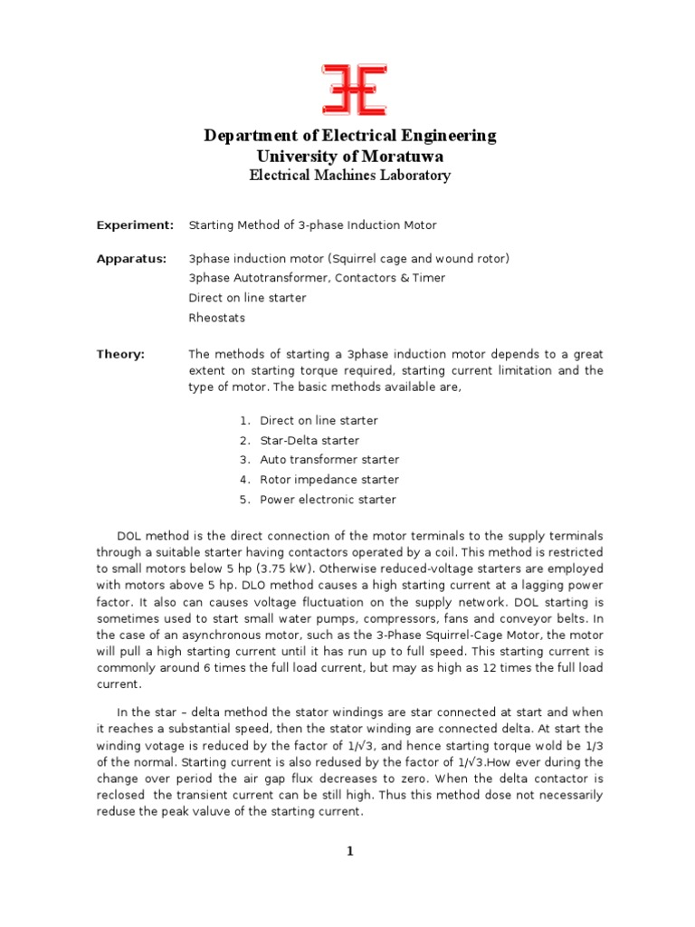 Starting Method of 3-Phase Induction Motor | PDF | Electrical Equipment ...