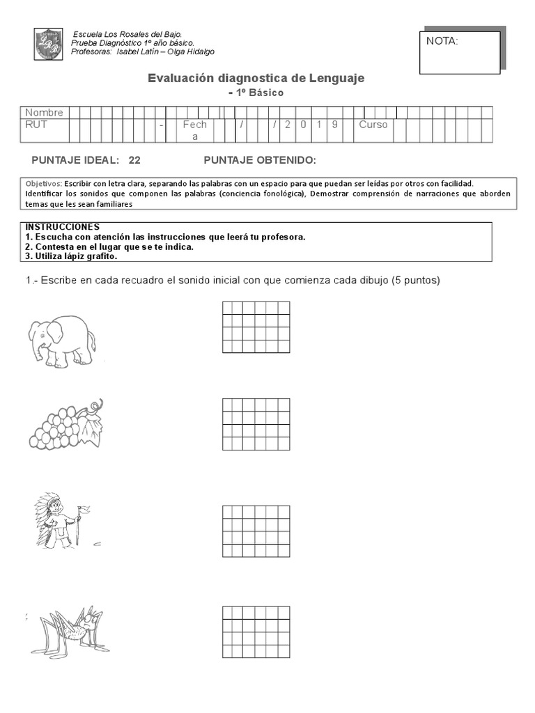 Prueba de Diagnóstico Lenguaje Primero Basico | PDF | Cognición