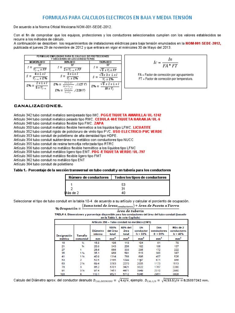 Tablas NOM-2012 | PDF | Condensador | Ingenieria Eléctrica