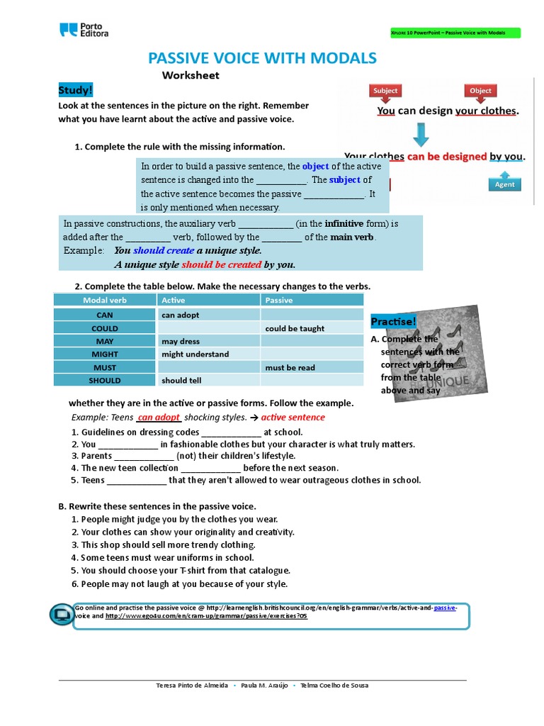 Passive Voice With Modals: Worksheet Study! | PDF | Verb | Grammar