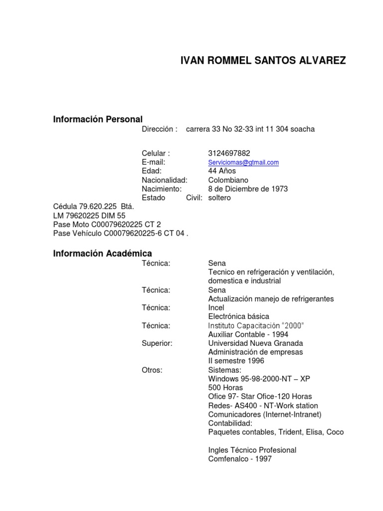 IVAN ROMMEL SANTOS ALVAREZ HV | PDF | Informática y tecnología de la ...