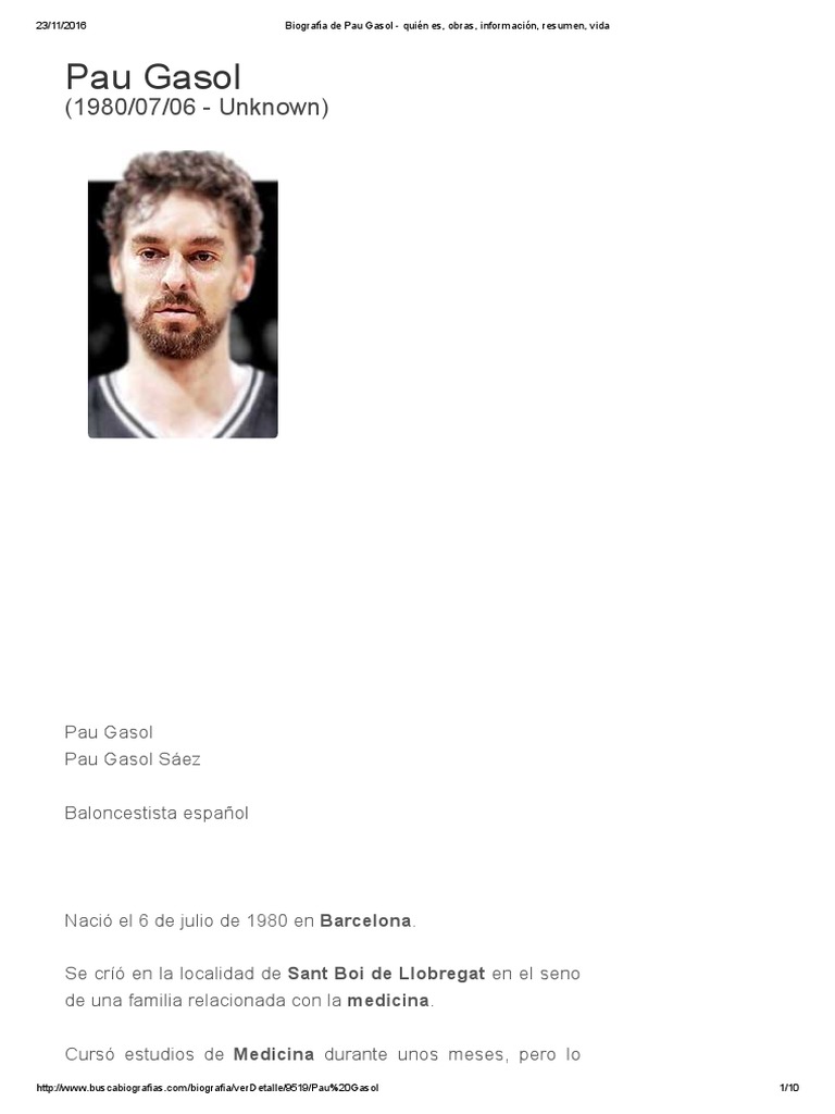 Biografía de Pau Gasol - Quién Es, Obras, Información, Resumen, Vida ...