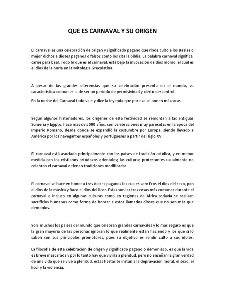 Que Es Carnaval y Su Origen | PDF | Carnaval | Dios