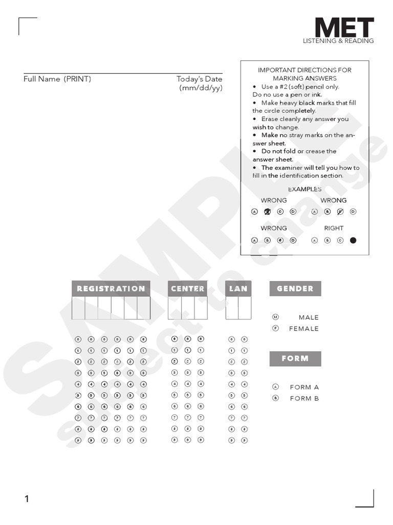 MET Answer Sheet Sample | PDF | Stationery | Writing
