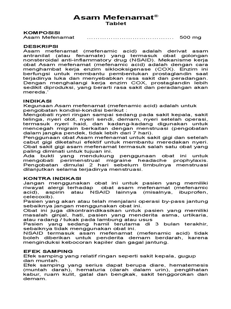 Brosur Obat Asam Mefenamat | PDF | Kesehatan Holistik | Sains & Matematika