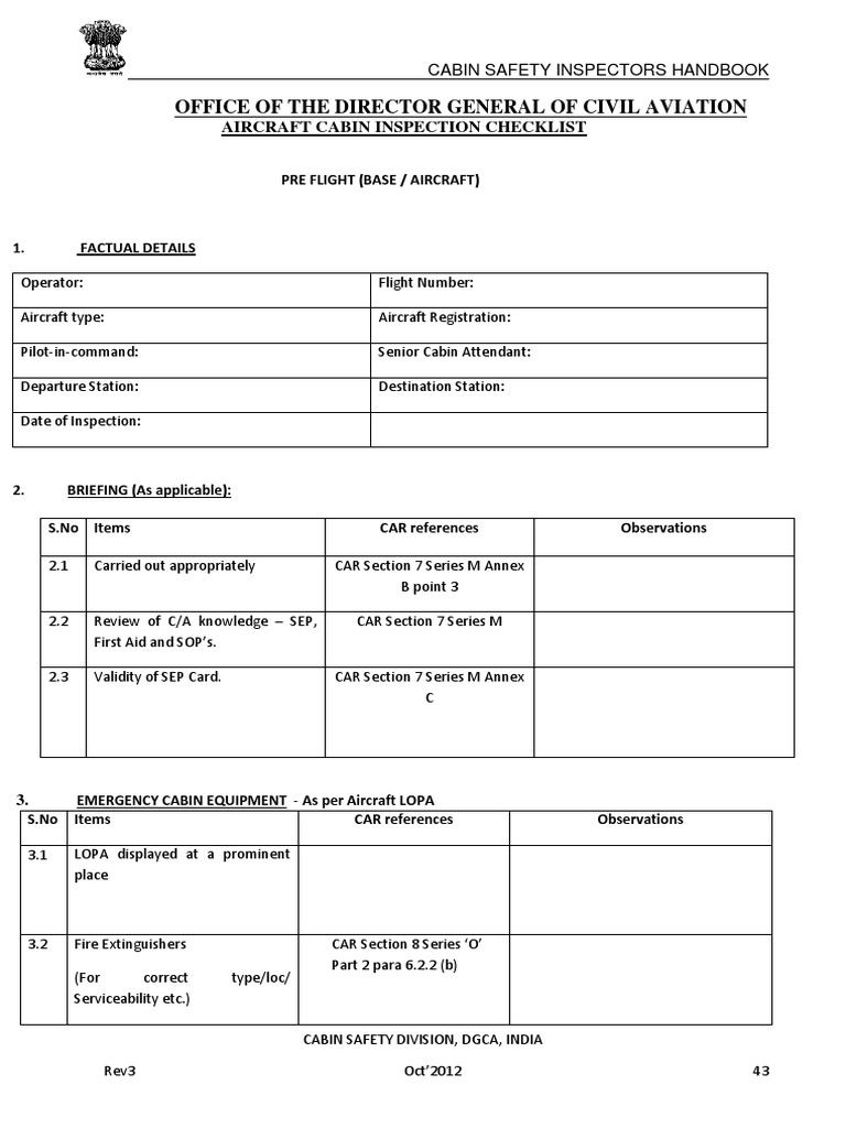 Cabin Safety Inspector Checklist | PDF | Flight Attendant | Elevator