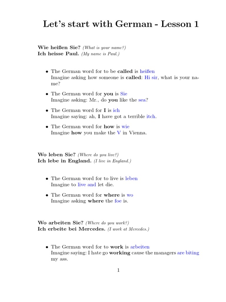Lets Start With German Lesson 1 | PDF | Language Arts & Discipline
