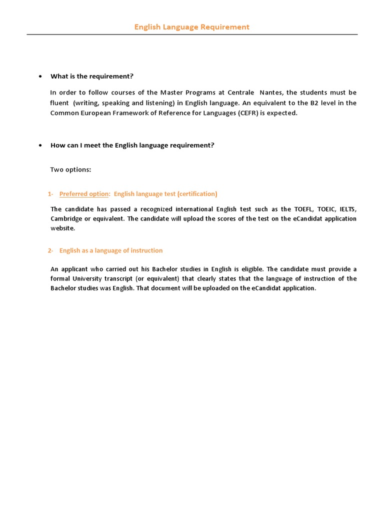 English Language Requirement: What Is The Requirement? | PDF