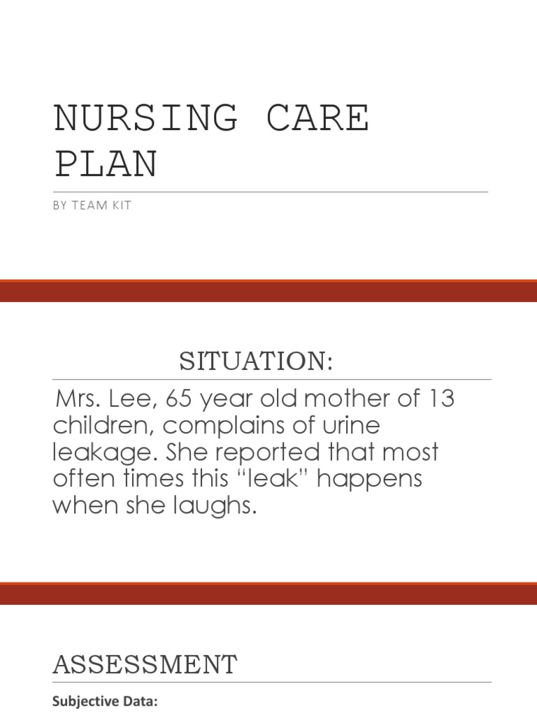 Nursing Care Plan: by Team Kit | PDF | Urinary Incontinence | Medical ...