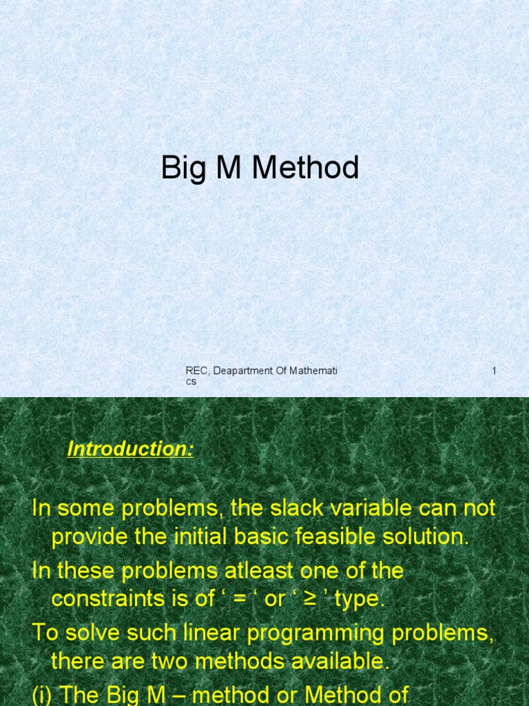 Big M Method for Solving LPP with Non-Negative Constraints | PDF ...