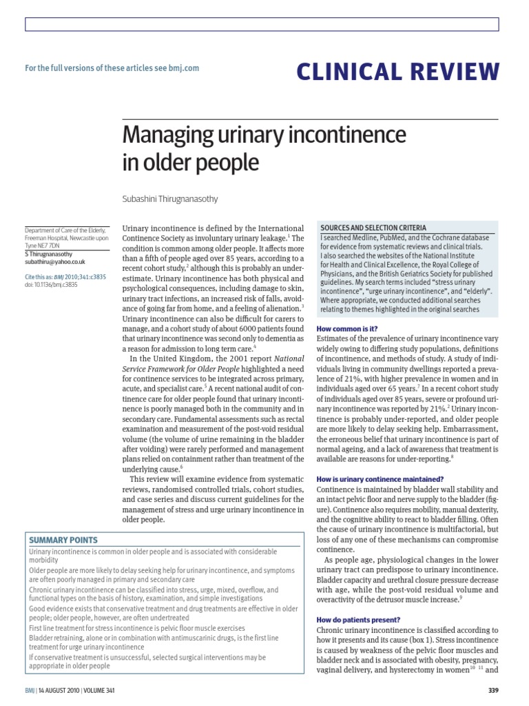 Managing Urinary Incontinence in Older People | PDF | Urinary ...