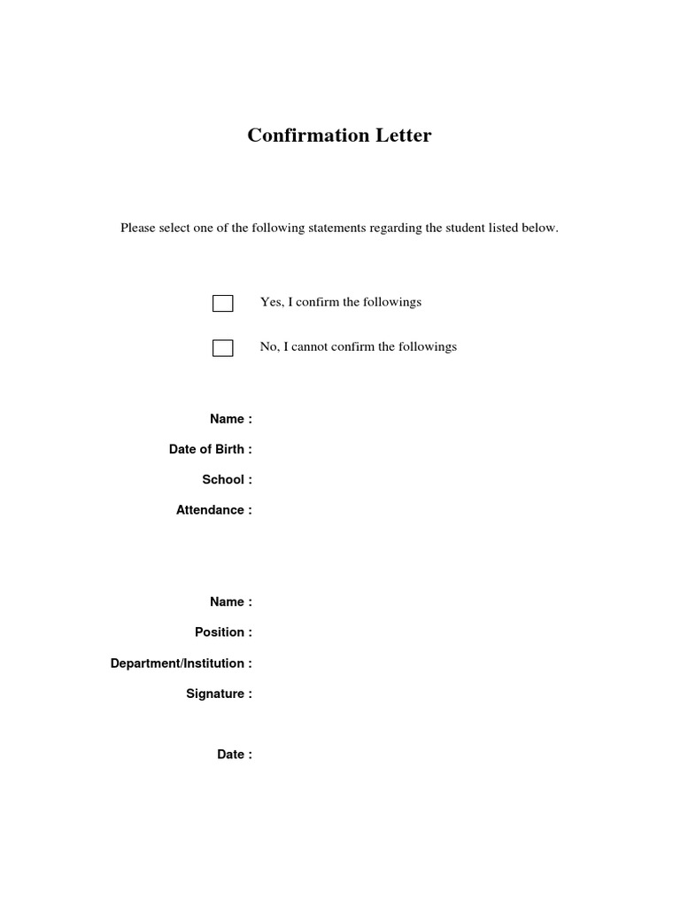 Example Confirmation - Letter | PDF
