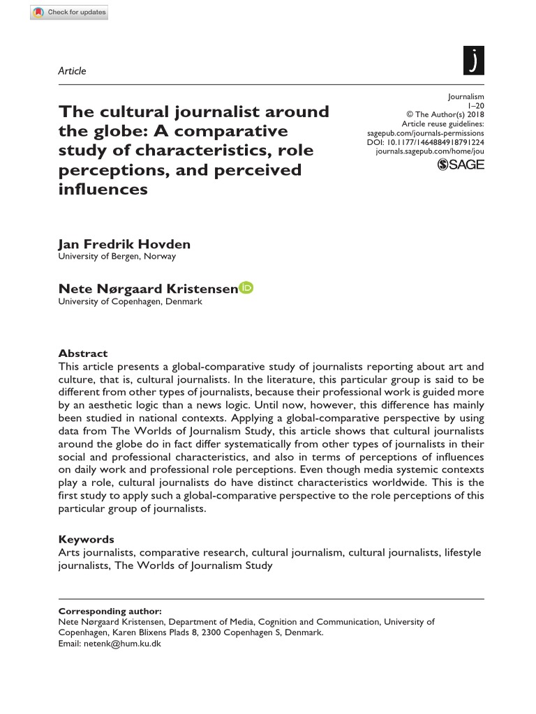 The Cultural Journalist Around The Globe: A Comparative Study of ...