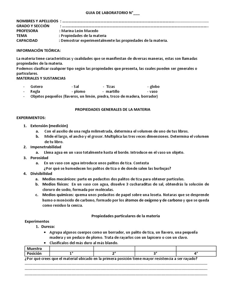 Practica de Laboratorio Propiedades de La Materia | PDF | Importar | Lentes