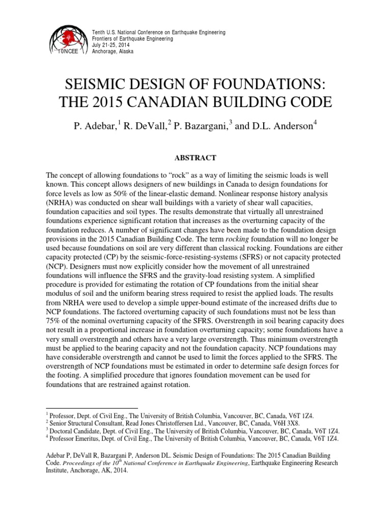 Seismic Design of Foundations: The 2015 Canadian Building Code | PDF ...